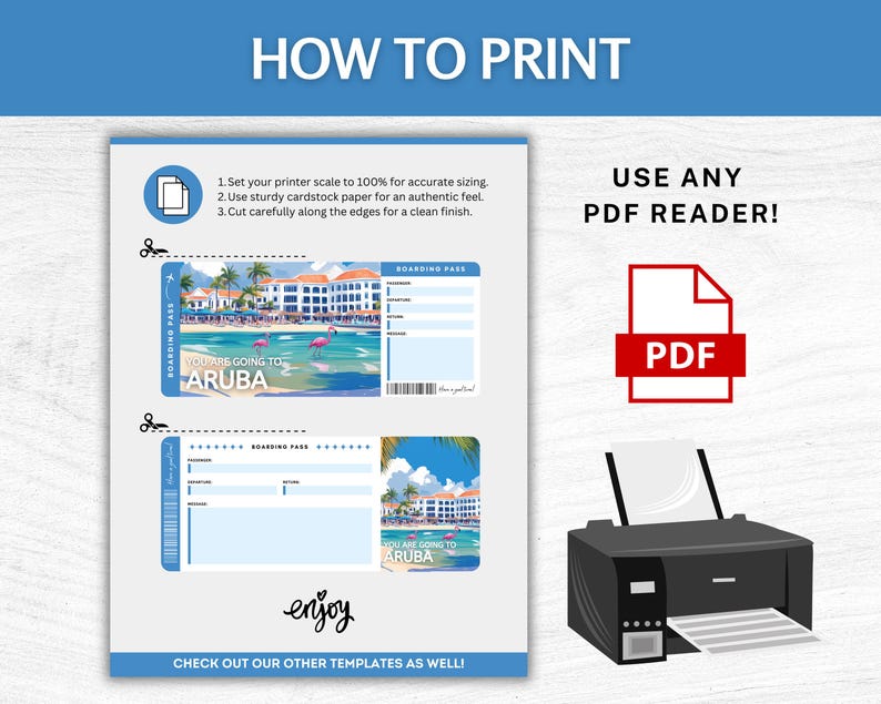 Printable Aruba Surprise Gift Ticket, Editable Aruba Boarding Pass ...