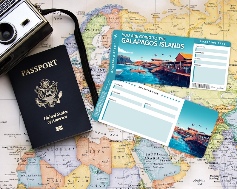 Printable Galapagos Surprise Gift Ticket, Editable Ecuador Vacation ...