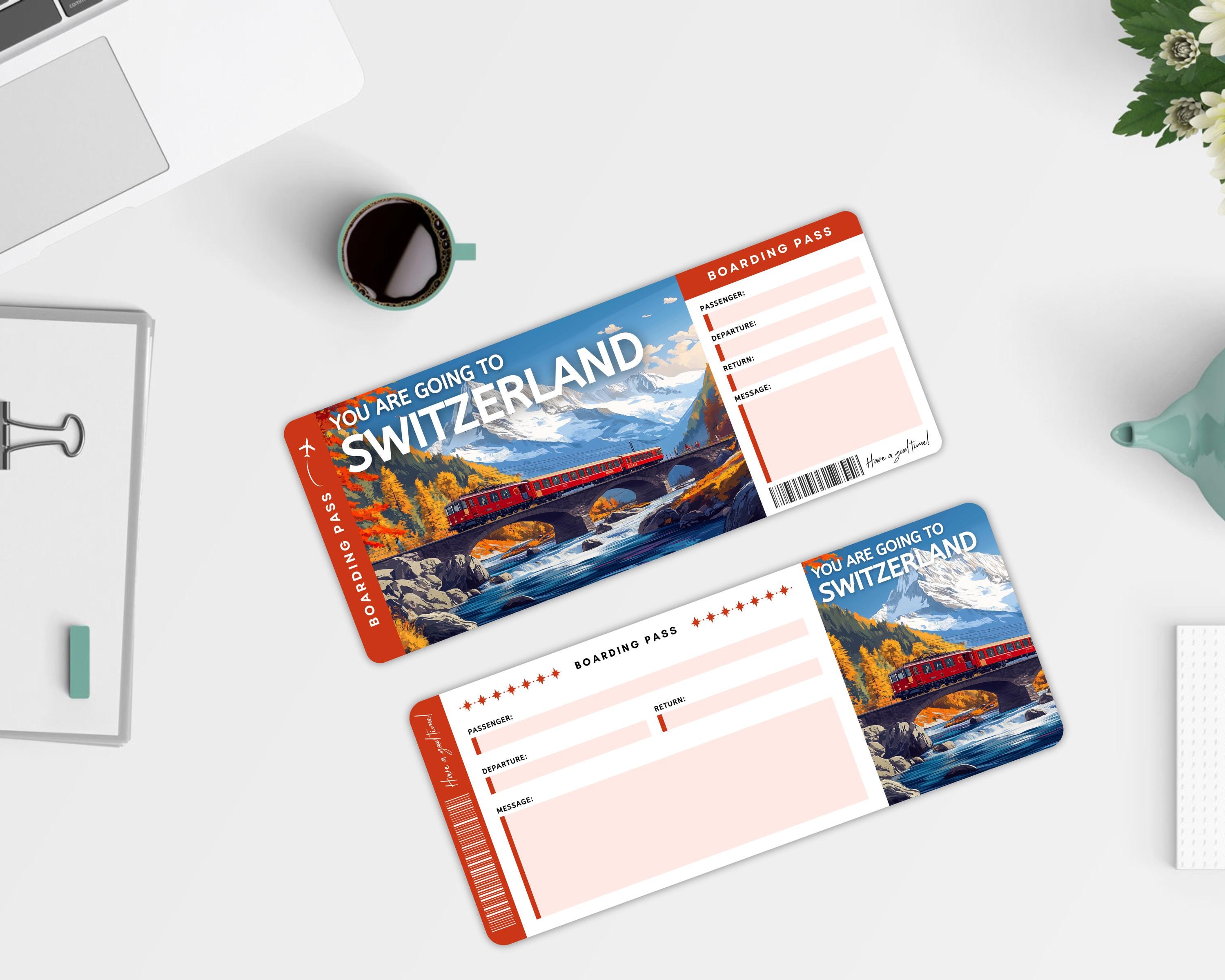 Printable Switzerland Surprise Gift Ticket, Editable Zurich Boarding ...