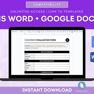 Coworker Evaluation Form Template, Peer Review Form, Colleague ...