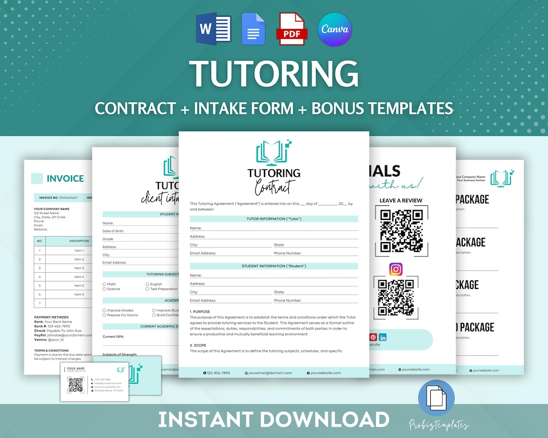 Tutoring Contract Bundle, Education Service Agreement Template ...