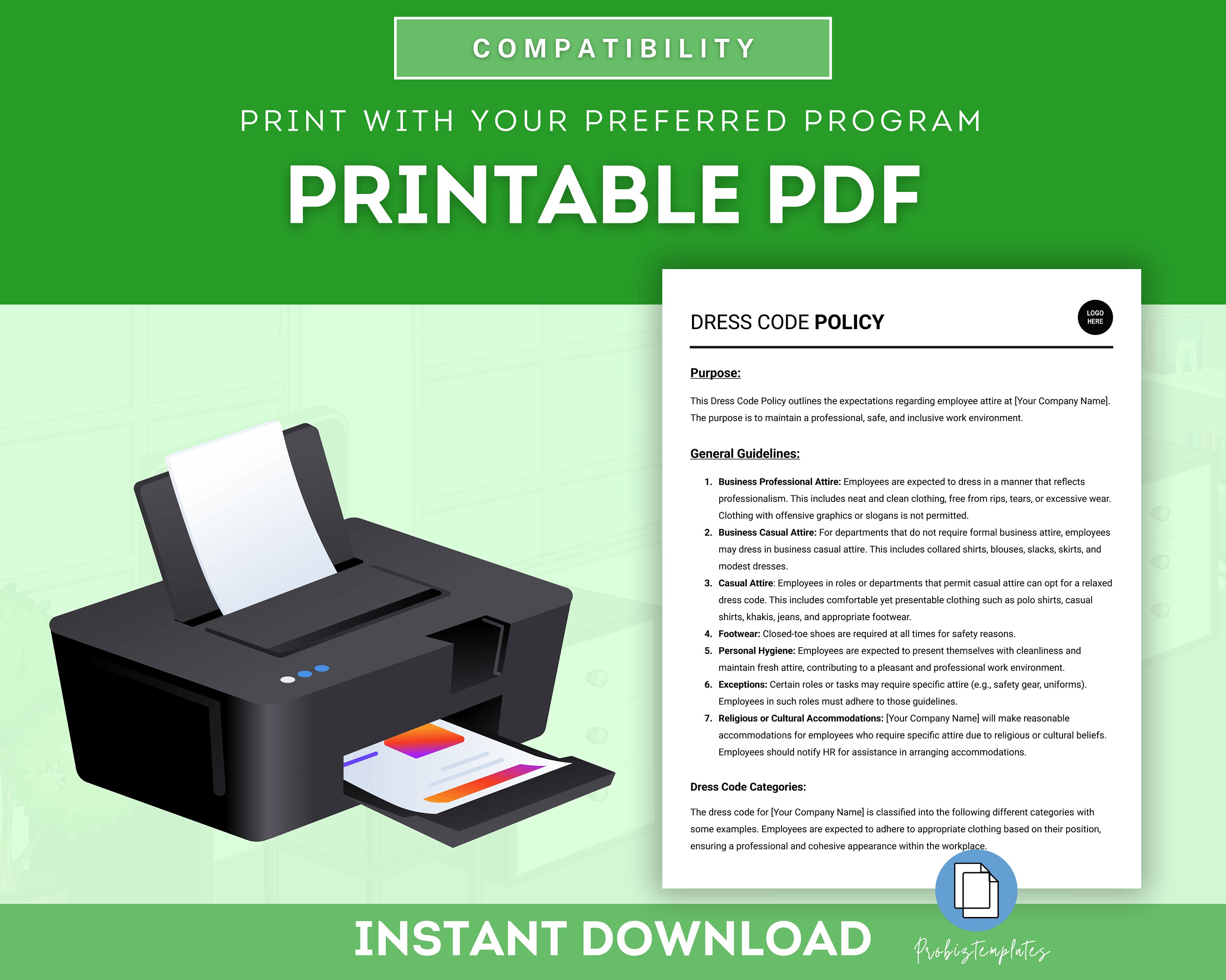 Employee Dress Code Policy Template, Human Resources Policies, Employee ...