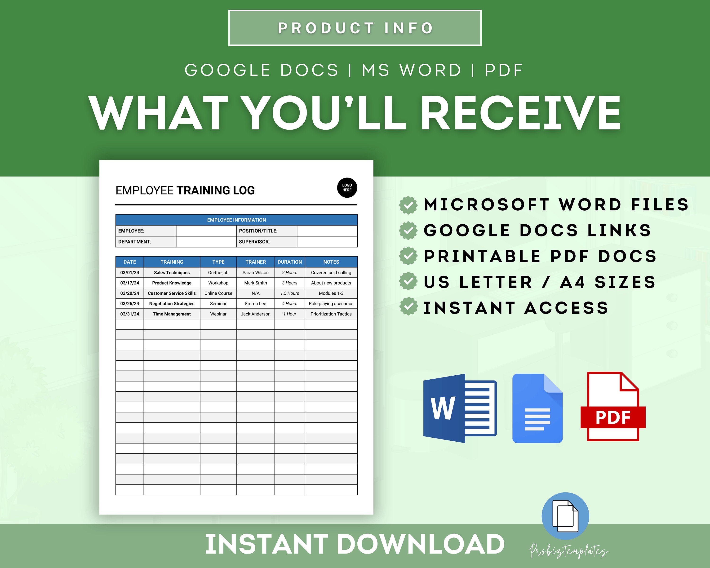 Simple Employee Training Log Template, Staff Development Tracker ...