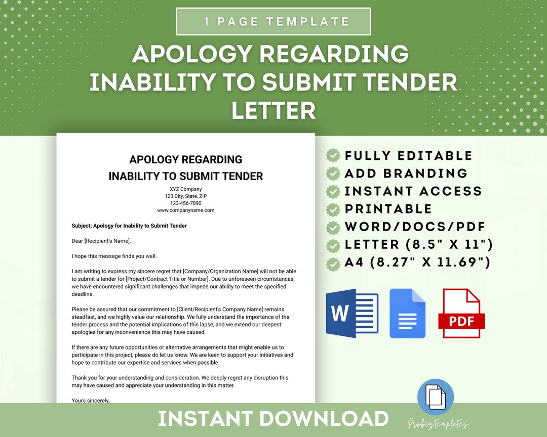 Apology Regarding Inability to Submit Tender Letter Template, Tender ...