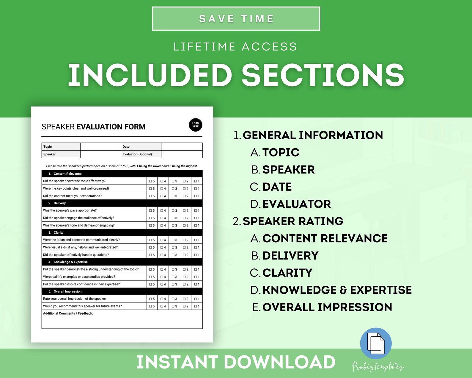 Speaker Evaluation Form Template, Business Speaker Evaluation ...