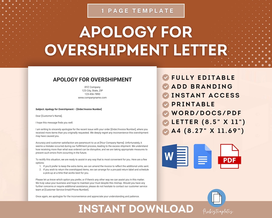 Apology for Overshipment Letter Template, Overshipment Apology, Excess ...