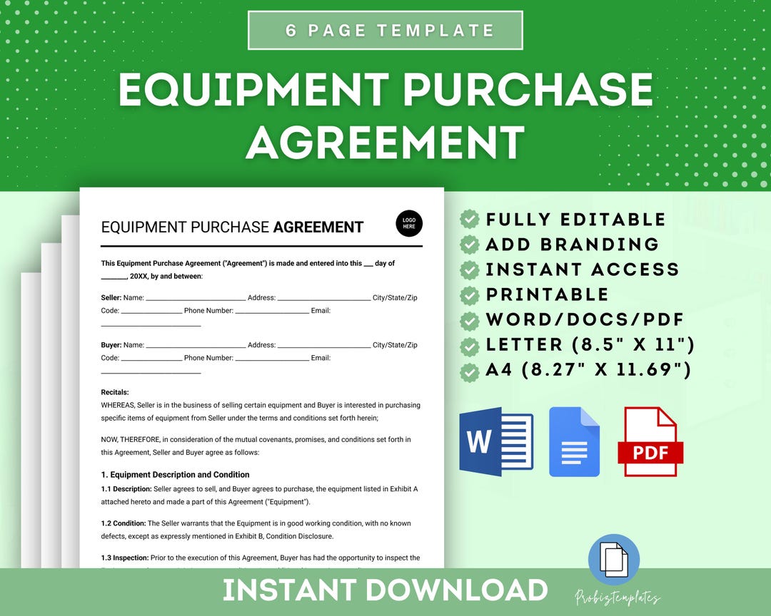 Equipment Purchase Agreement Template, Equipment Sale Contract ...