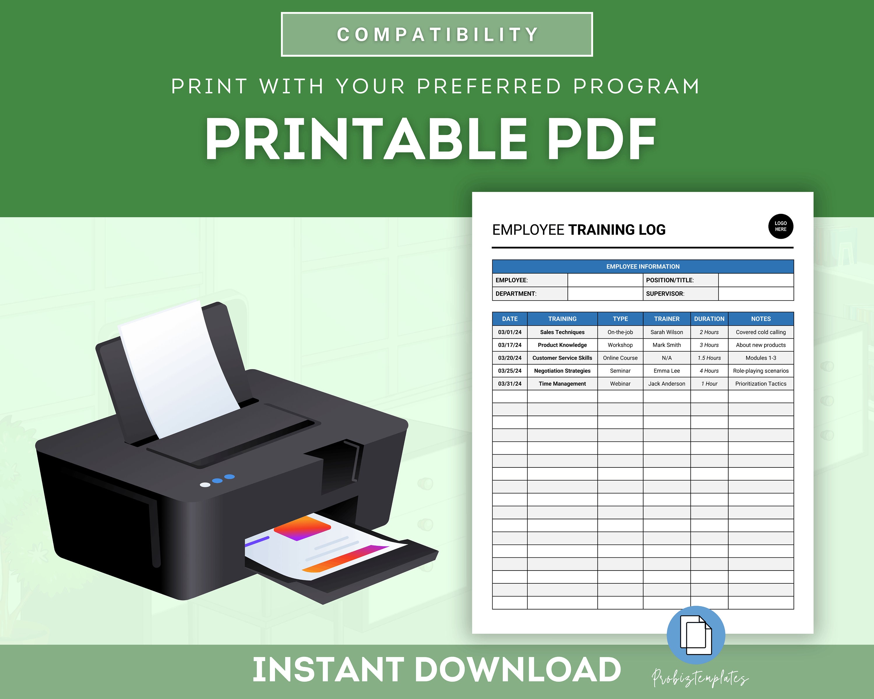 Simple Employee Training Log Template, Staff Development Tracker ...