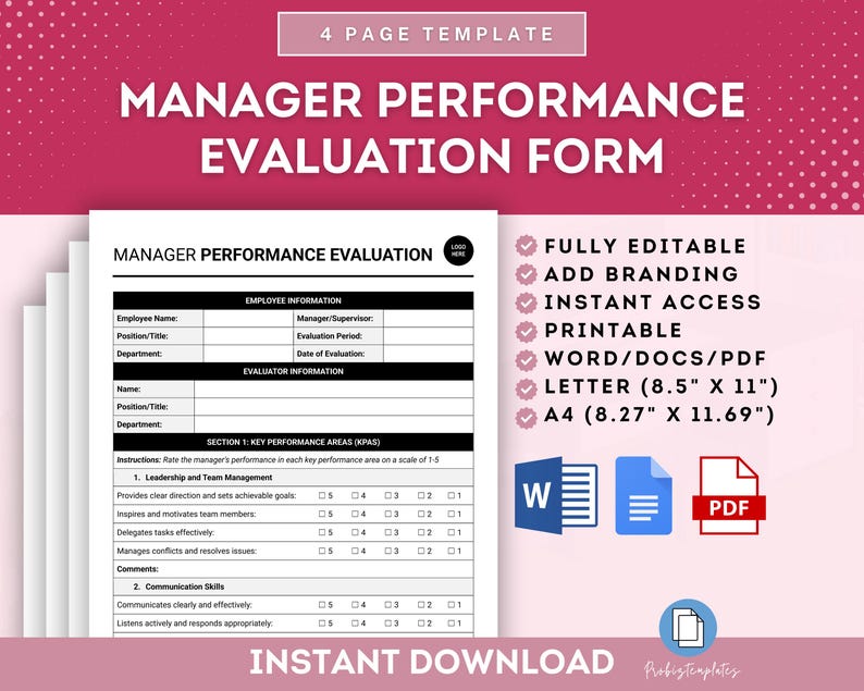 Manager Performance Evaluation Form Template, Management Evaluation ...