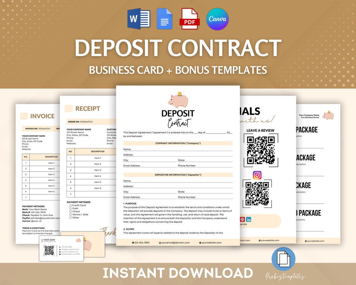 Deposit Contract Bundle, Service Booking Agreement Template, Client ...