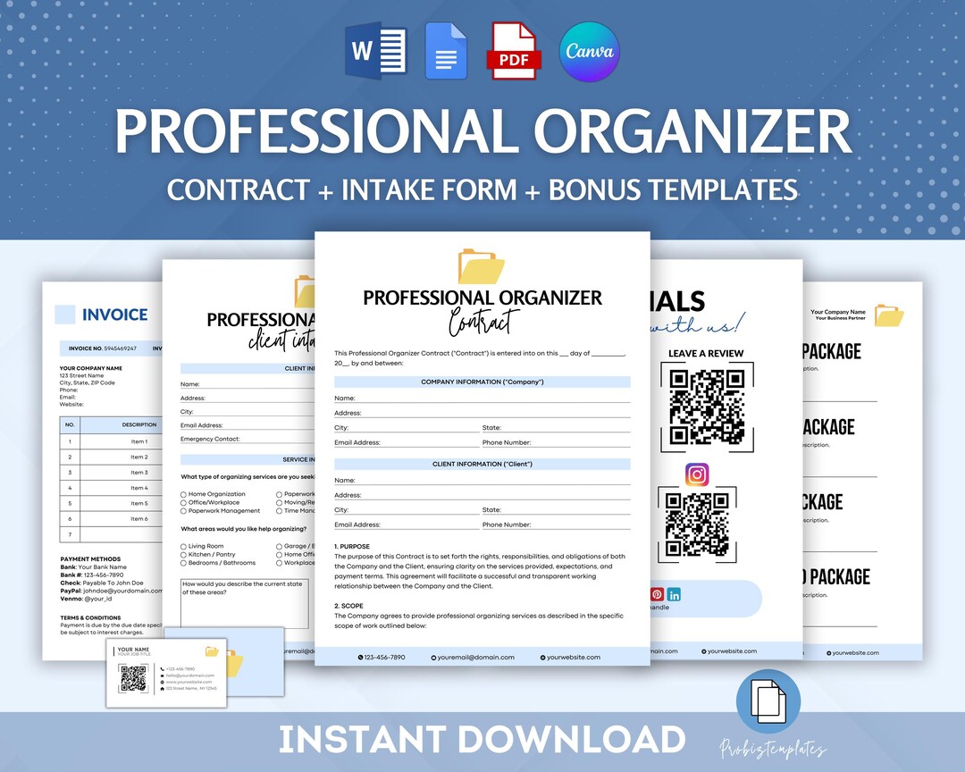 Professional Organizer Contract Bundle, Home & Electronic Digital ...