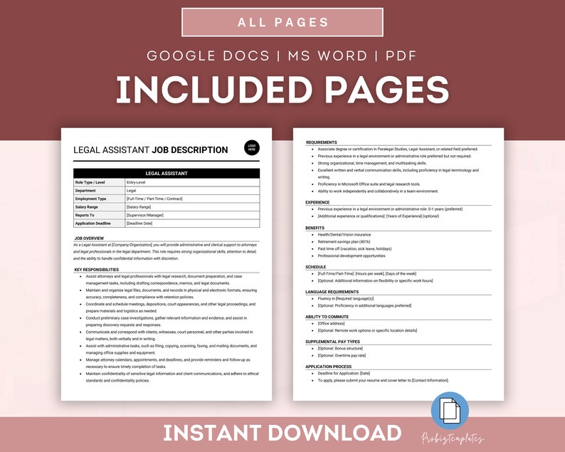 Legal Assistant Job Description Template, Law Office Assistant Role ...