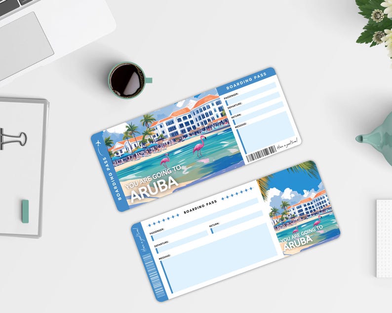 Printable Aruba Surprise Gift Ticket, Editable Aruba Boarding Pass ...