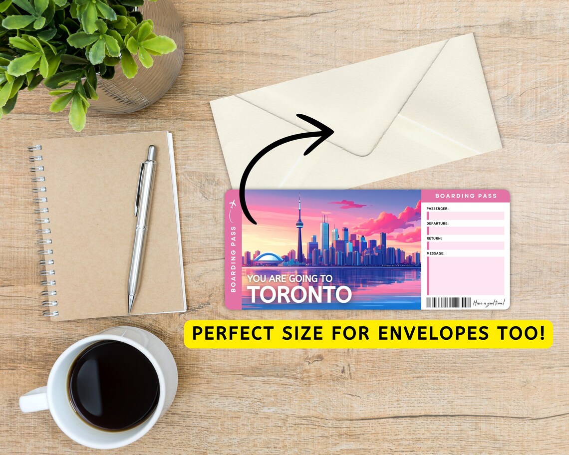 Printable Toronto Surprise Gift Ticket, Editable Canada Vacation ...