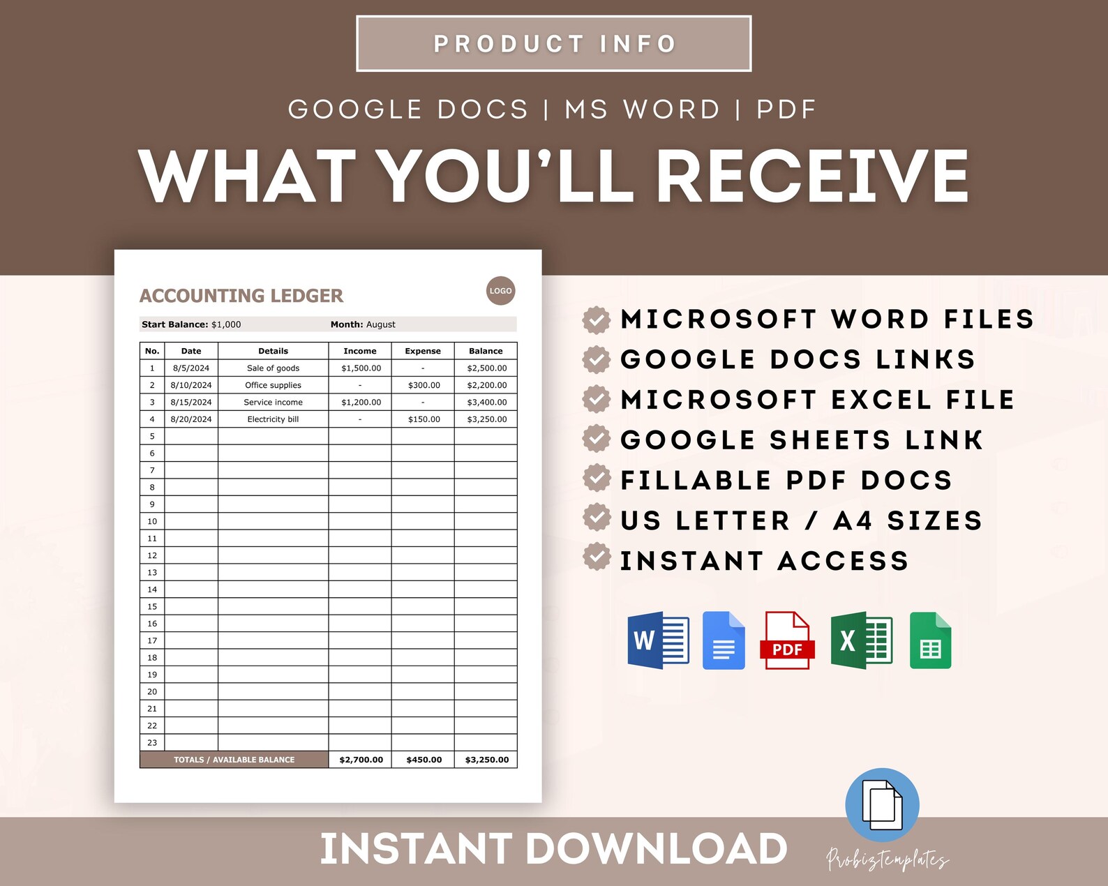 Accounting Ledger Template, Customizable Financial Ledger Form, Ledger ...