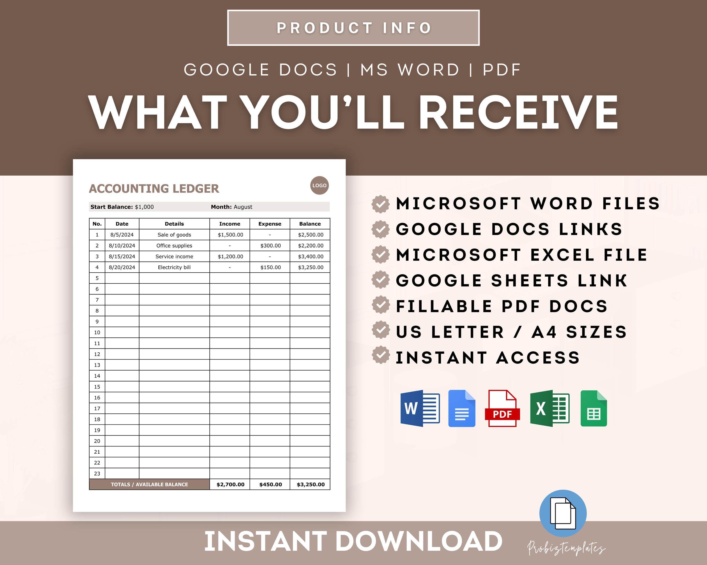 Accounting Ledger Template, Customizable Financial Ledger Form, Ledger ...