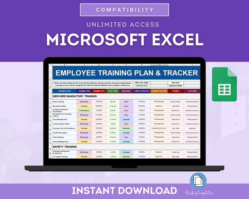 Employee Training Plan and Tracker Template for Microsoft Excel and ...