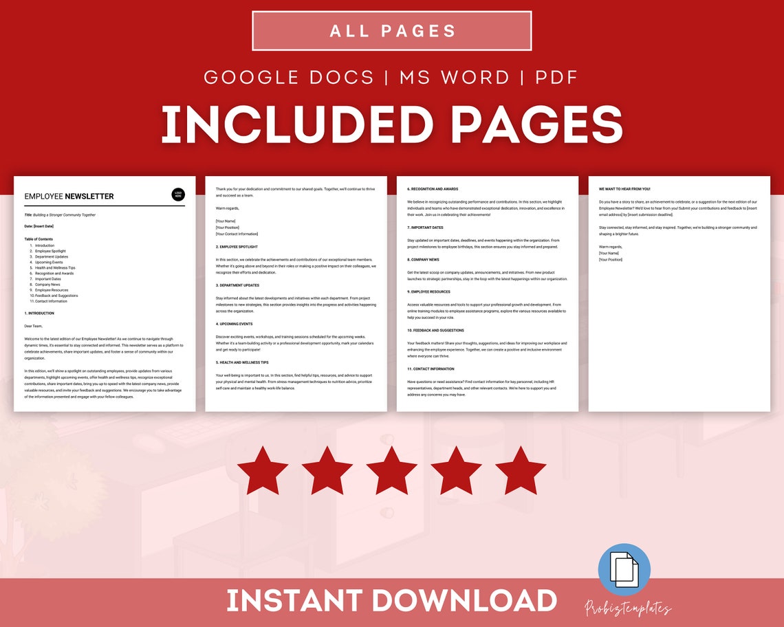 Employee Newsletter Template, Company Newsletter, Staff Bulletin, Team ...