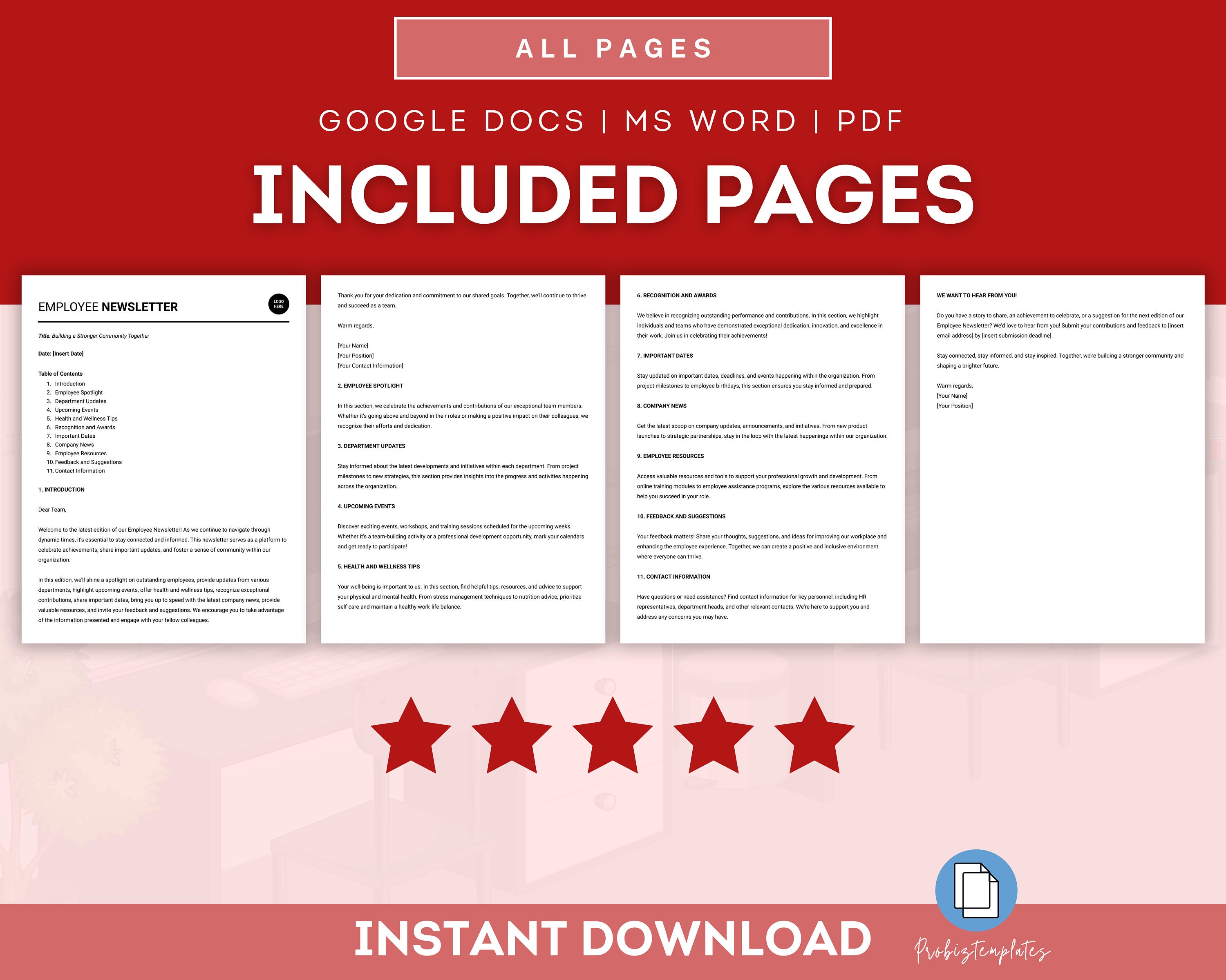 Employee Newsletter Template, Company Newsletter, Staff Bulletin, Team ...