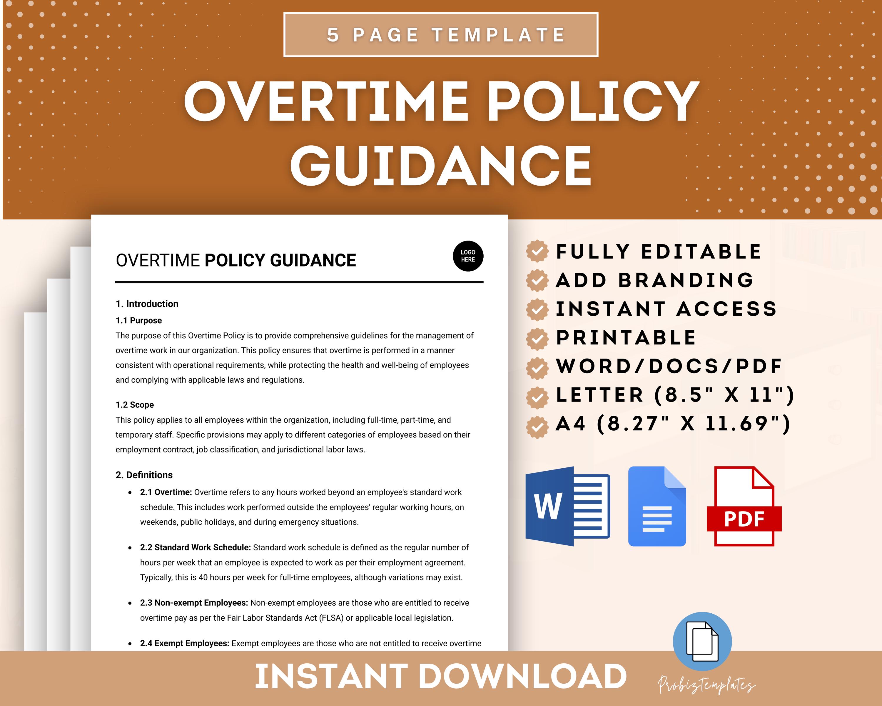 Overtime Policy Guidance Template, Overtime Regulations, Employee ...