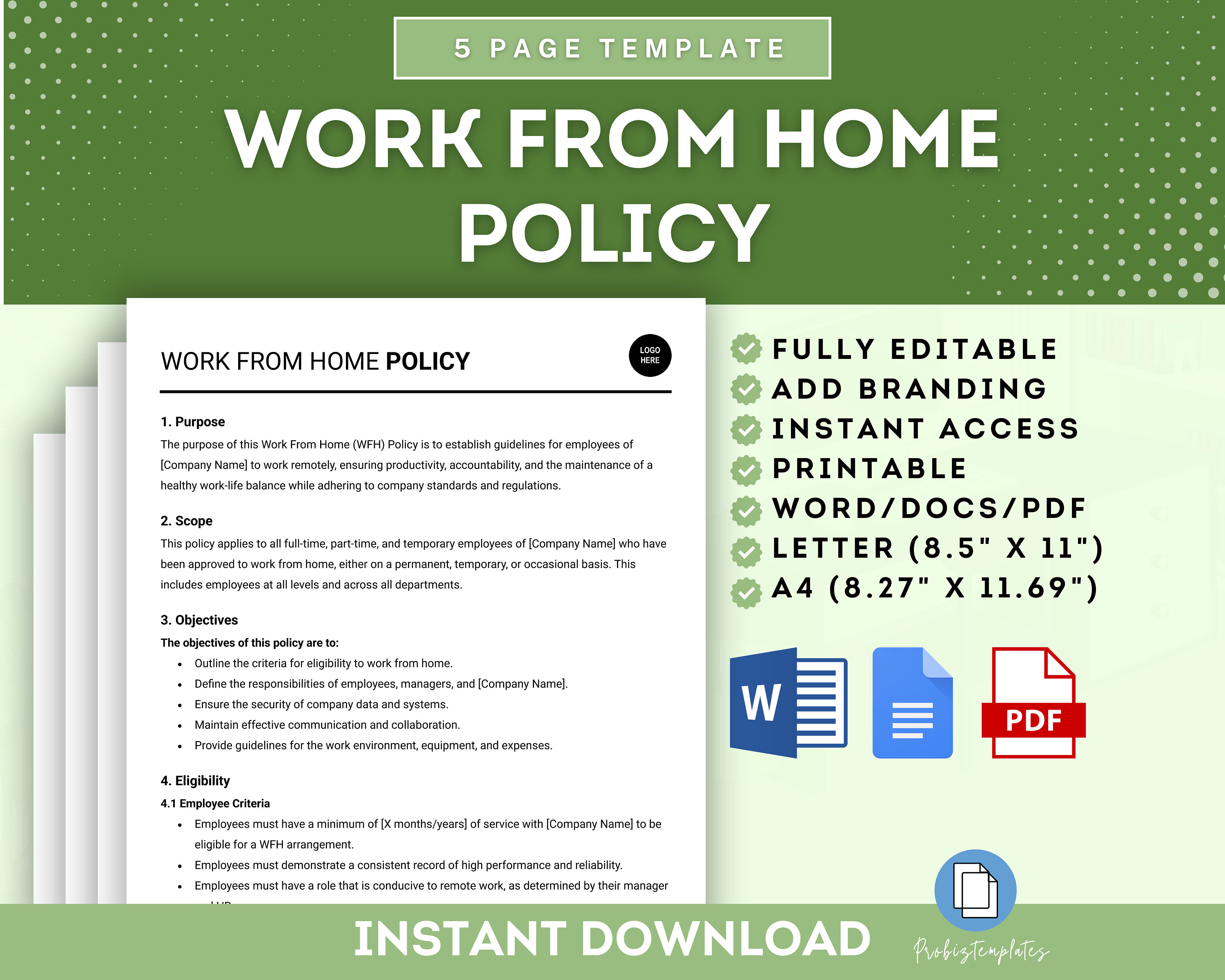 Work From Home Policy Template, Remote Work Policy, Telecommuting ...