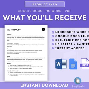 Visitor Policy Template, Company Premises Visitor Guidelines Policy, Workplace Visitation ...