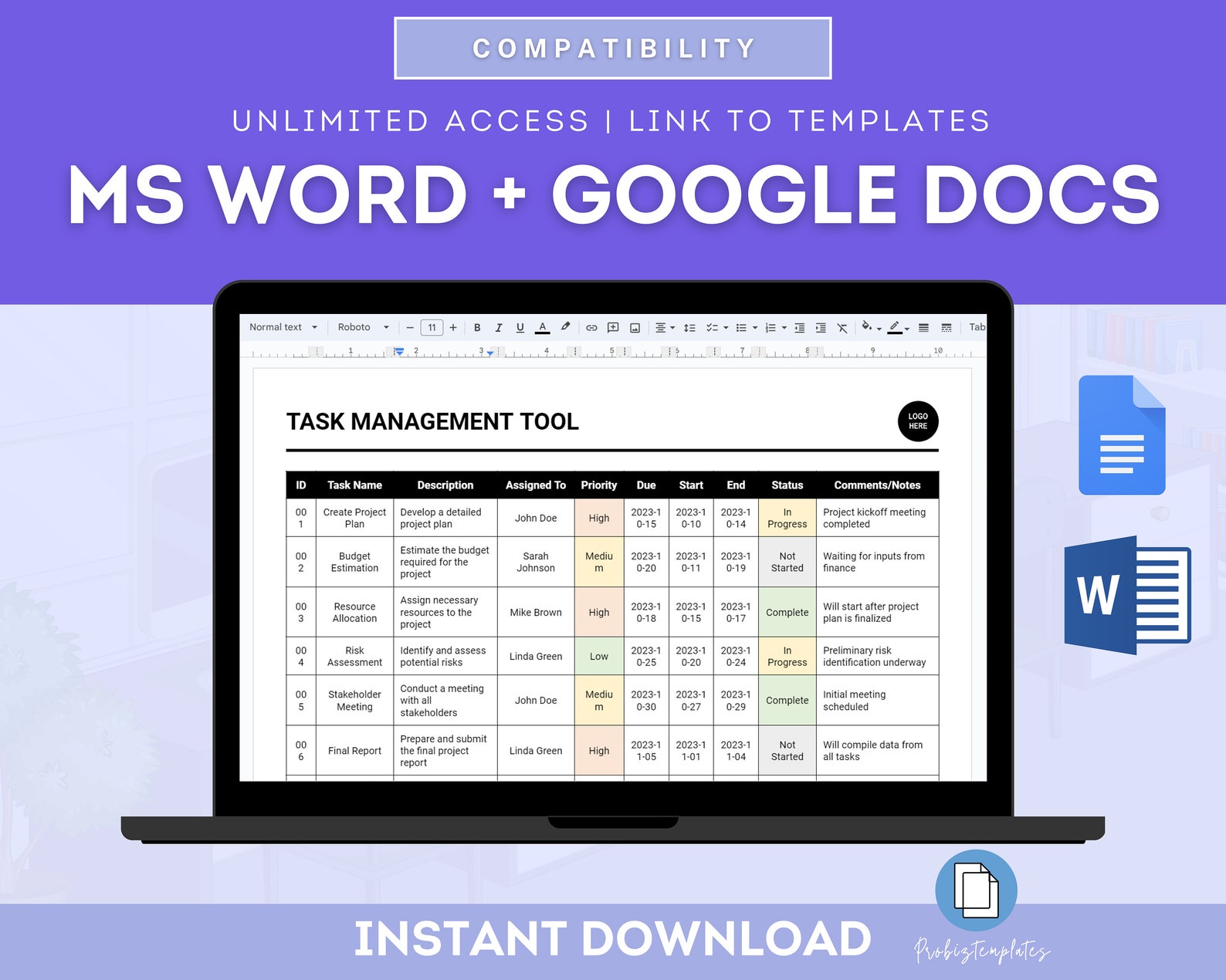 Task Management Tool Template, Task Organization Template, Productivity ...
