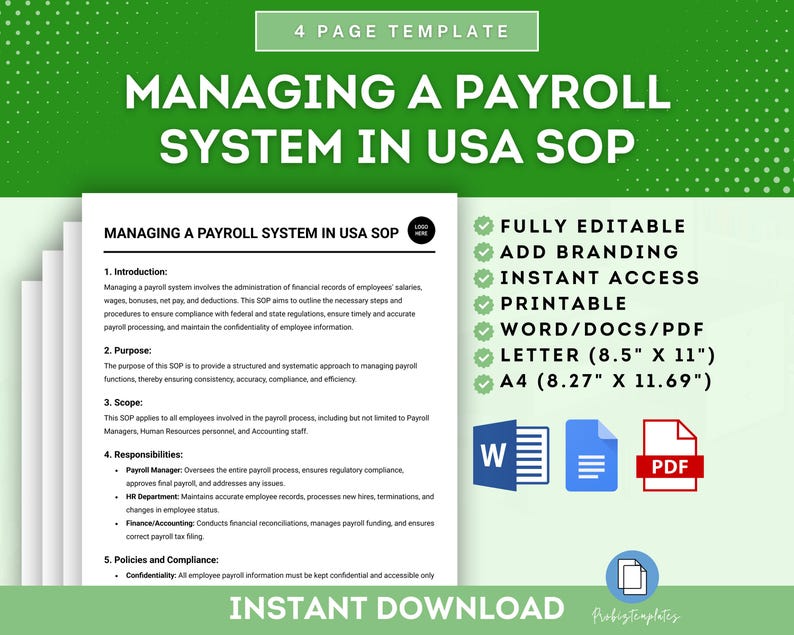 Managing A Payroll System in USA Standard Operating Procedure Template ...