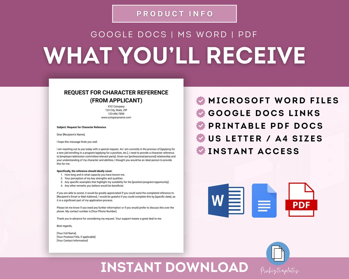 Request for Character Reference Letter From Applicant, Character ...