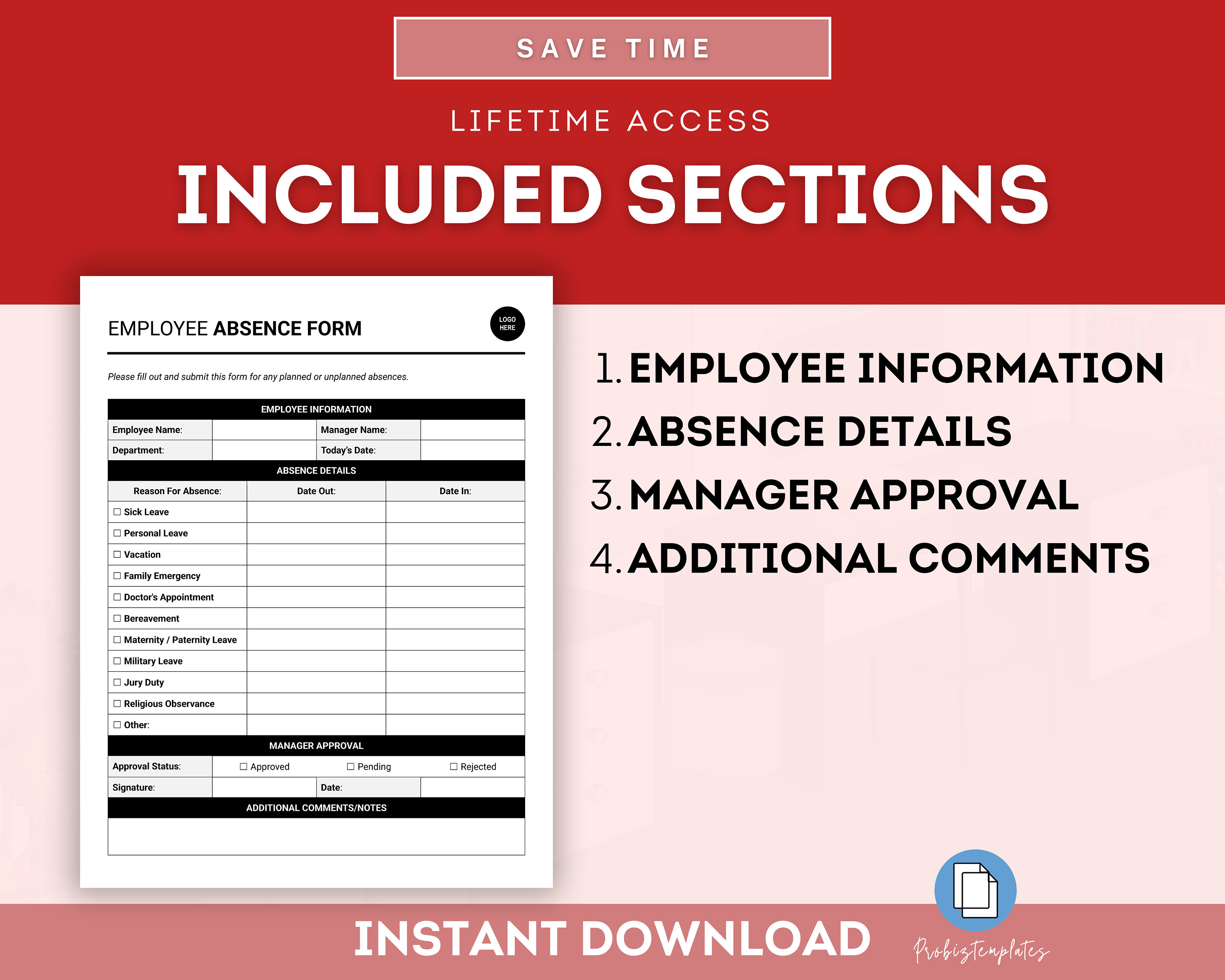Employee Absence Form Template, Attendance Record Form, Leave Request ...