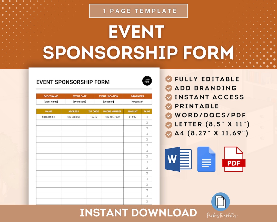 Event Sponsorship Form Template, Sponsorship Request Form, Support ...