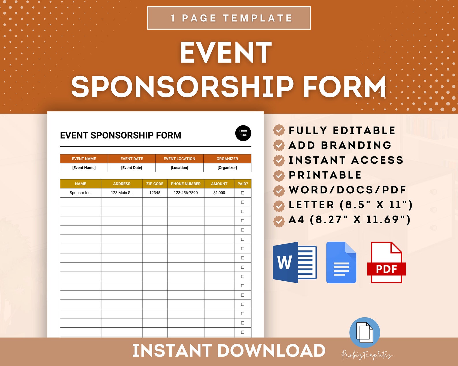 Event Sponsorship Form Template, Sponsorship Request Form, Support ...