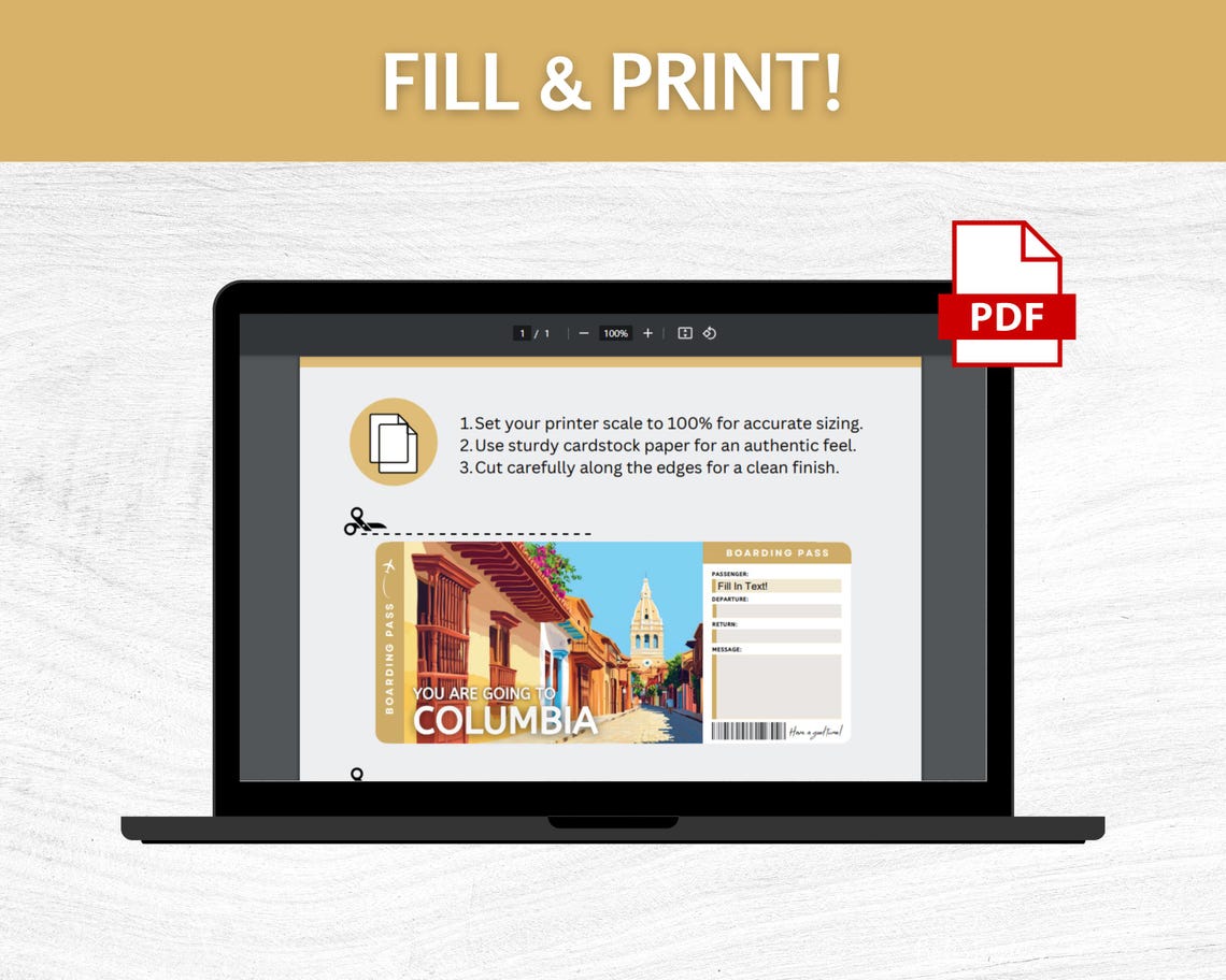Printable Columbia Surprise Gift Ticket, Editable Bogota Boarding Pass ...
