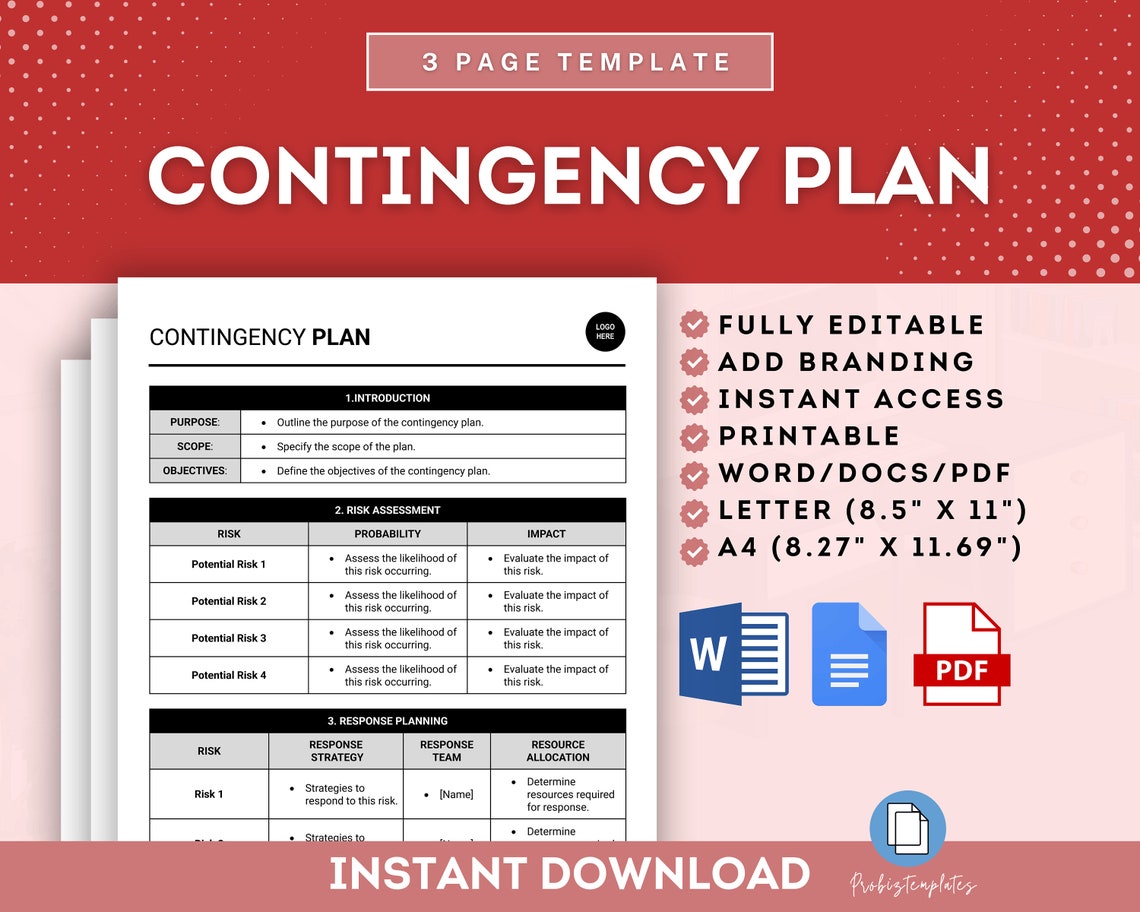 Contingency Plan Template, Emergency Response Blueprint, Crisis ...