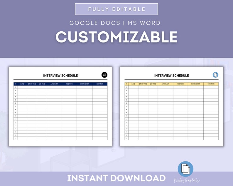 Job Interview Schedule Tracker, Job Interview Calendar, Job Interview ...
