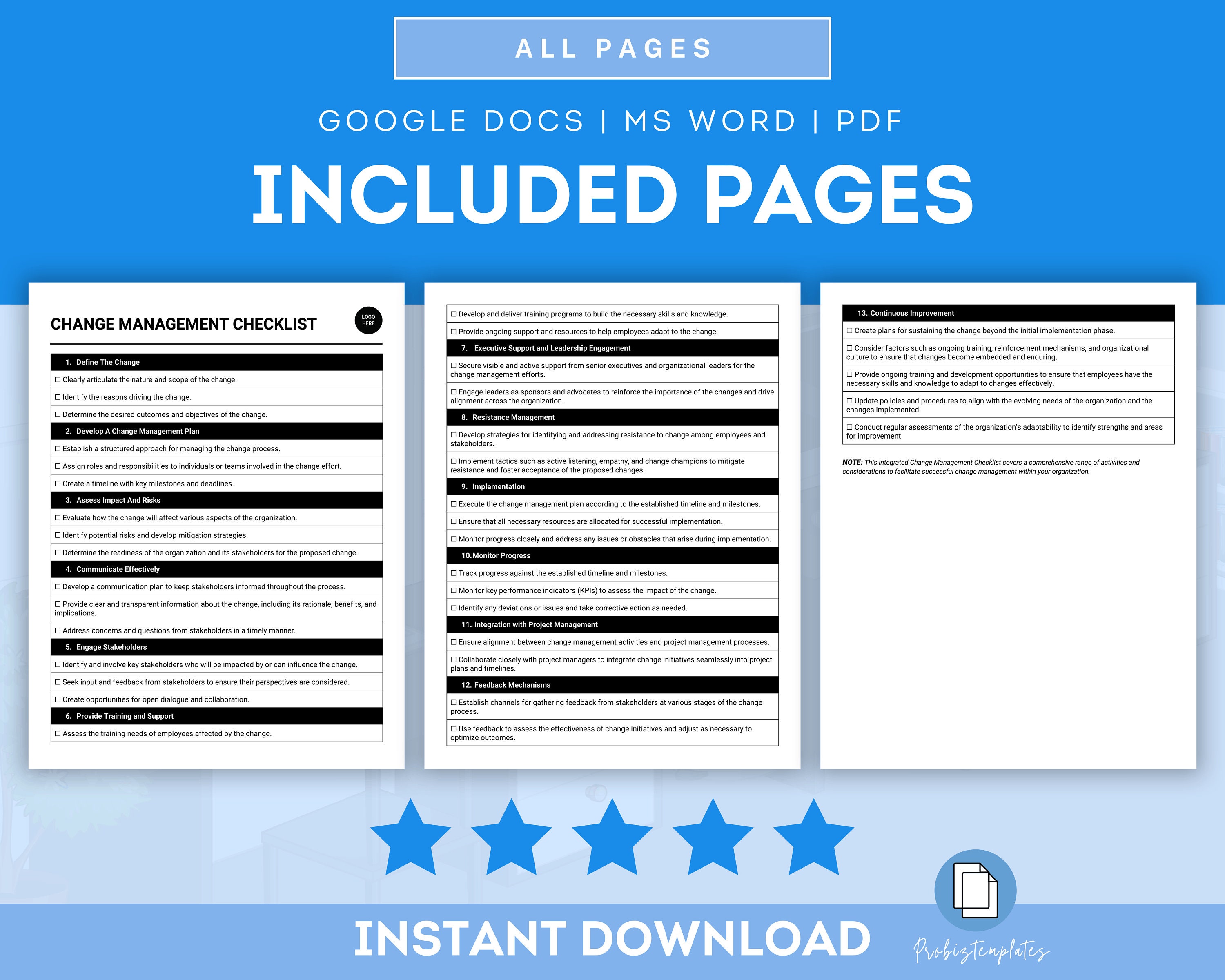 Change Management Checklist Template, Organizational Change Checklist ...
