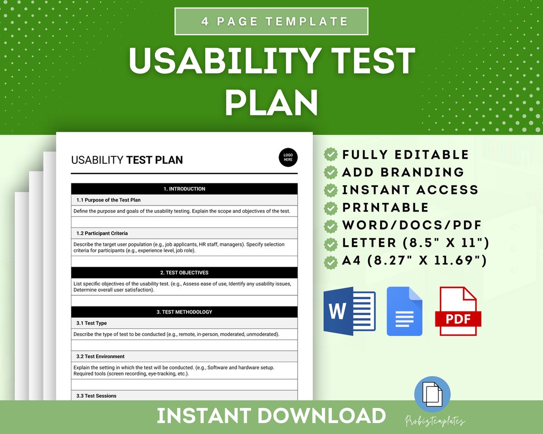 Usability Test Plan Template, User Experience Test Plan, UX Testing ...