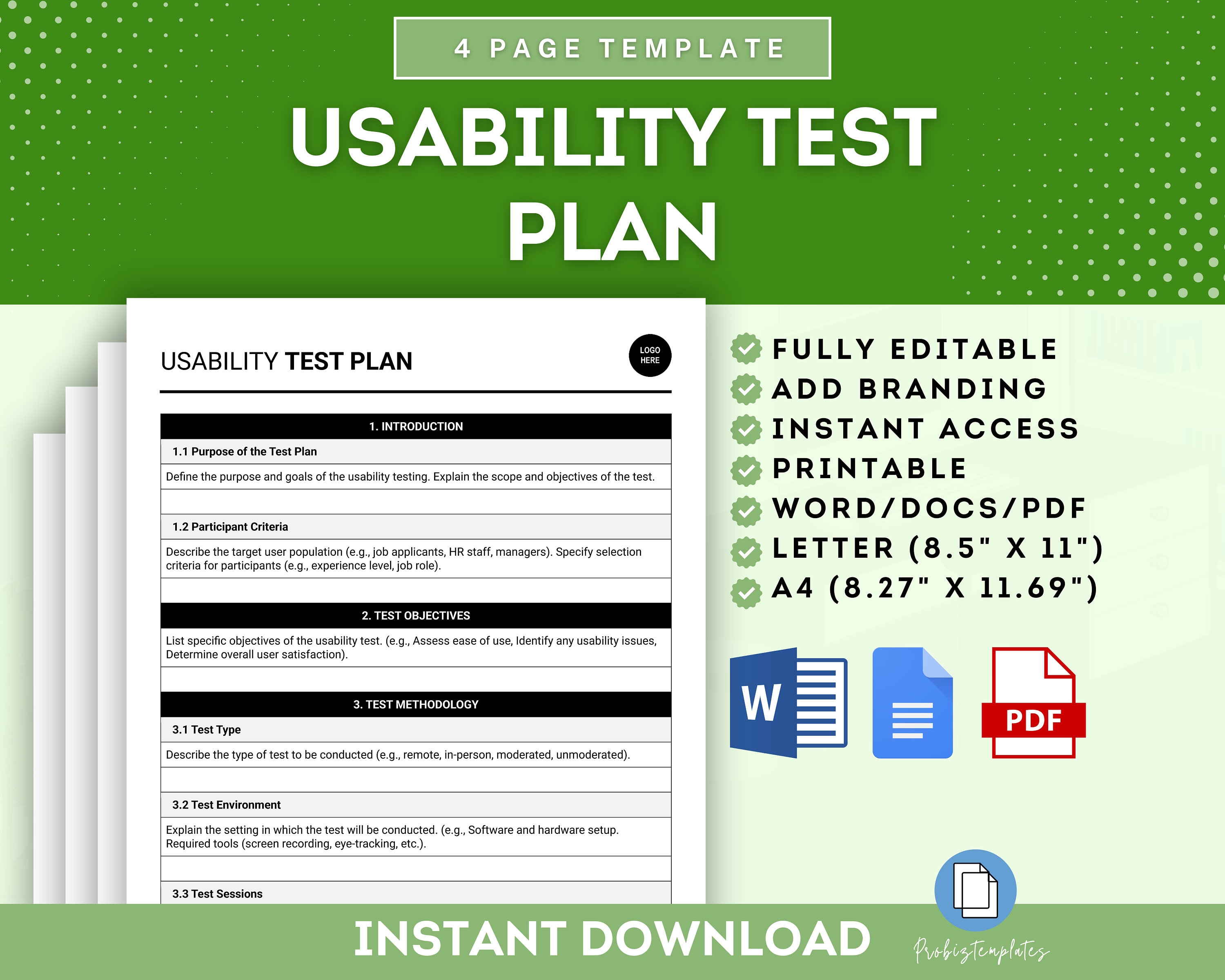 Usability Test Plan Template, User Experience Test Plan, UX Testing ...
