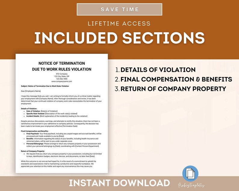Notice of Termination Due to Work Rules Violation Letter Template ...
