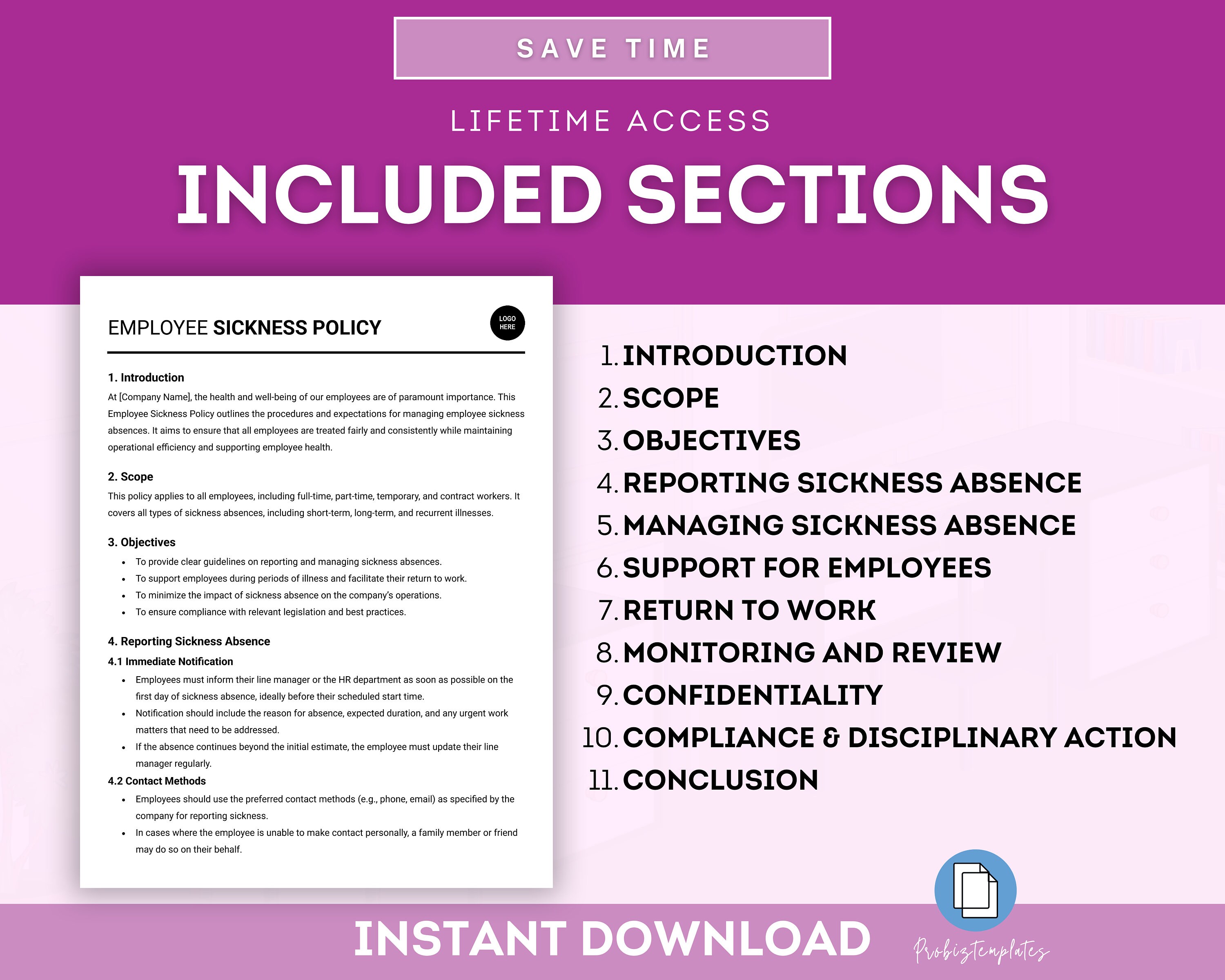 Employee Sickness Policy Template, Workplace Sickness Guidelines ...