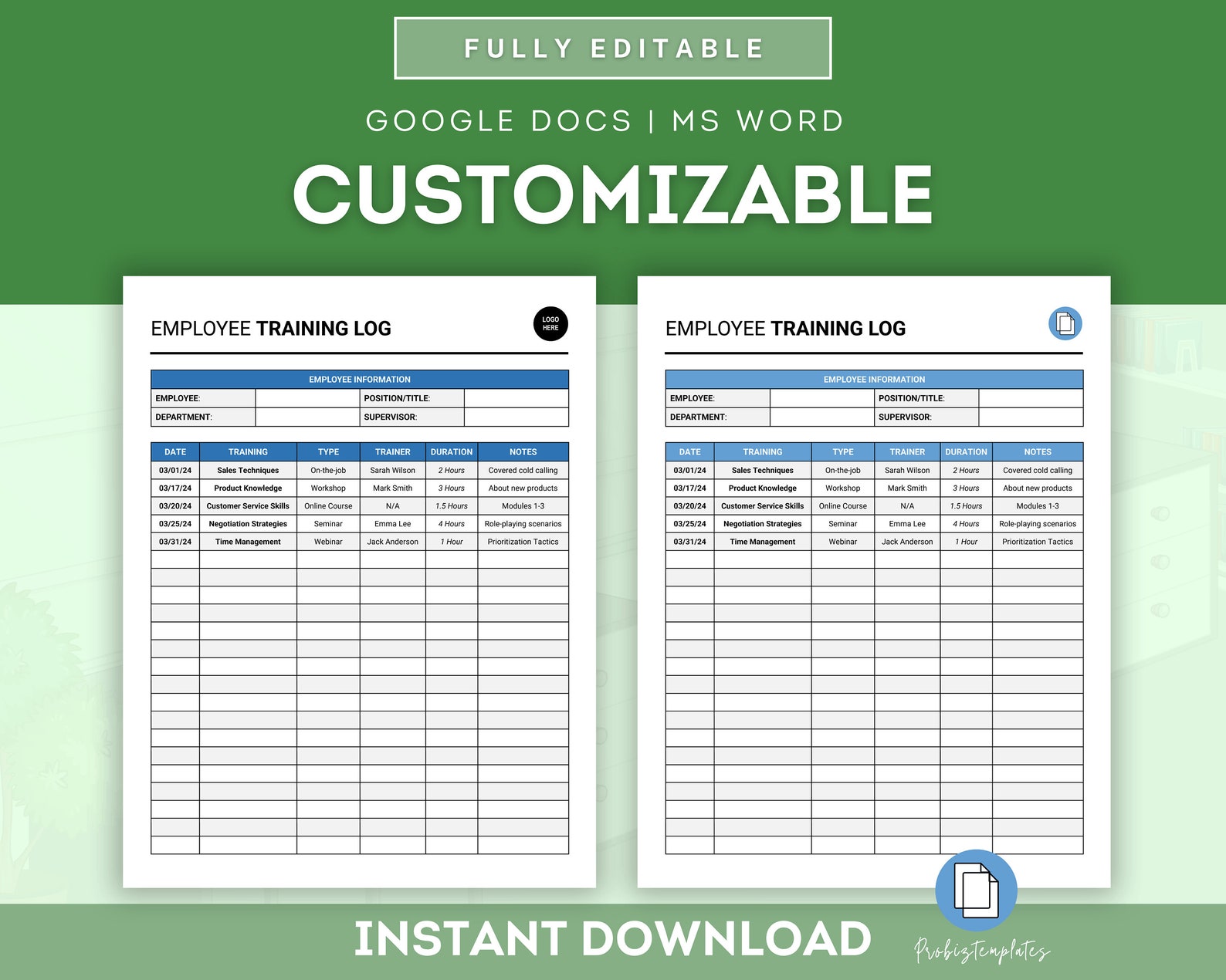 Simple Employee Training Log Template, Staff Development Tracker ...