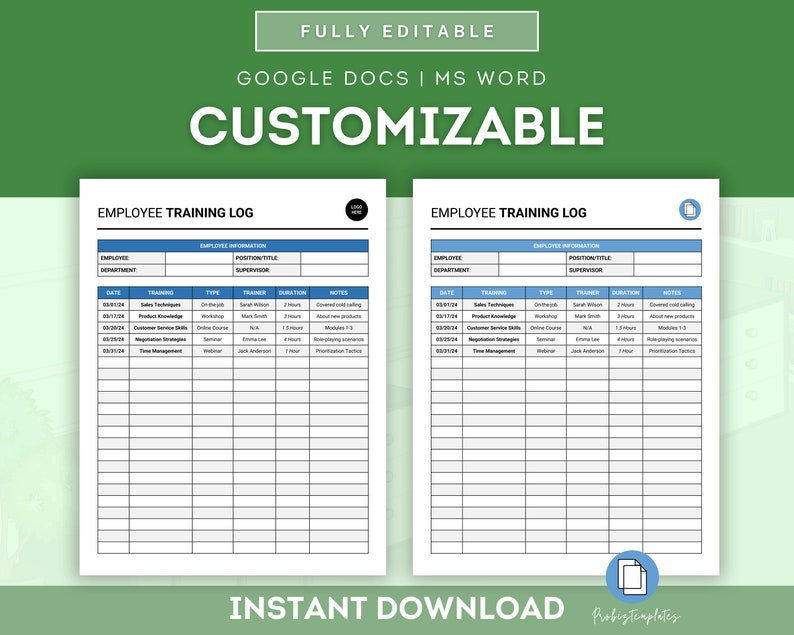 Simple Employee Training Log Template, Staff Development Tracker ...