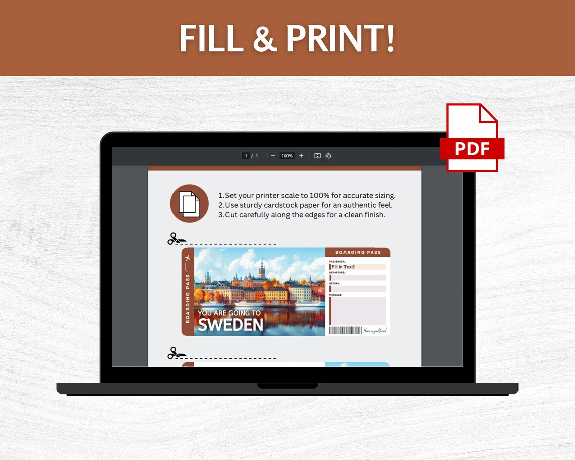 Printable Sweden Surprise Gift Ticket, Editable Stockholm Boarding Pass ...