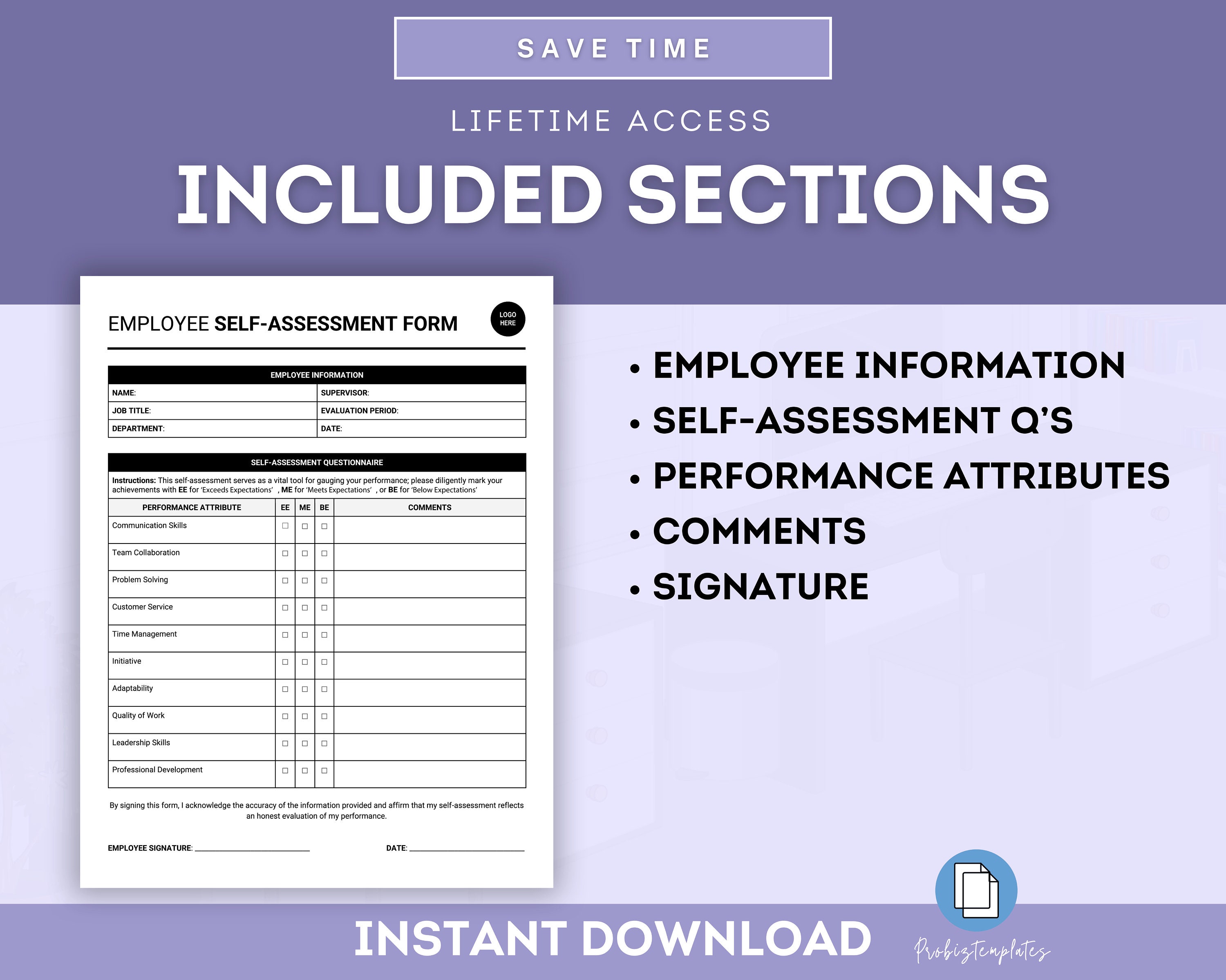 Employee Self-assessment Form, Performance Review Template, Employee ...