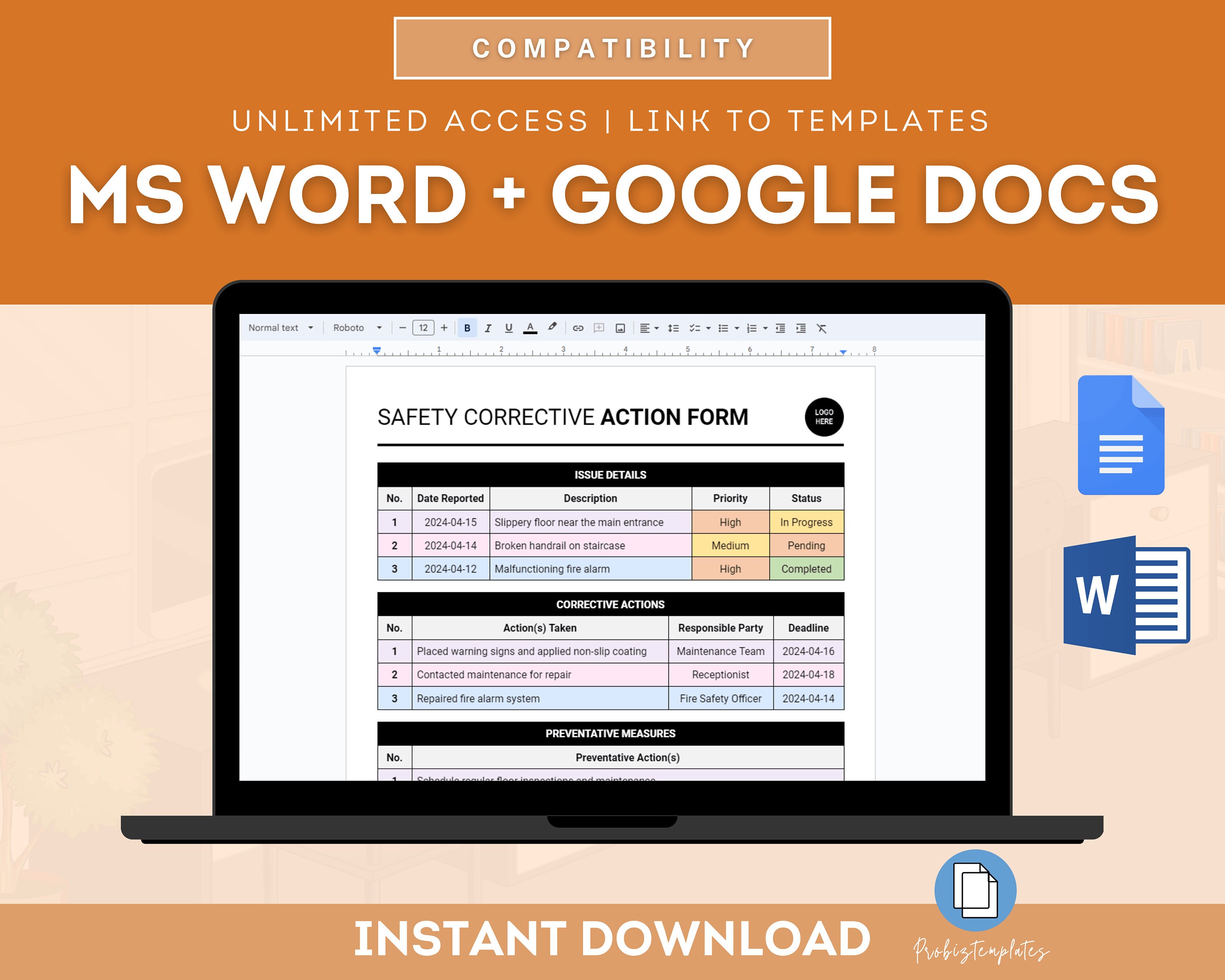 Workplace Safety Corrective Action Form Template, Hazard Correction ...