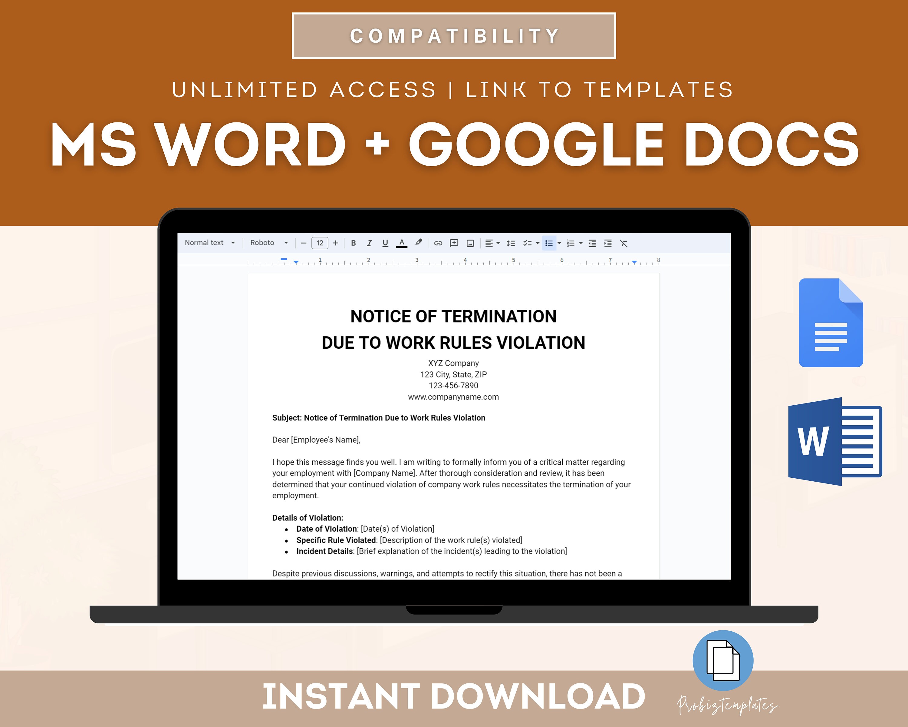 Notice of Termination Due to Work Rules Violation Letter Template ...