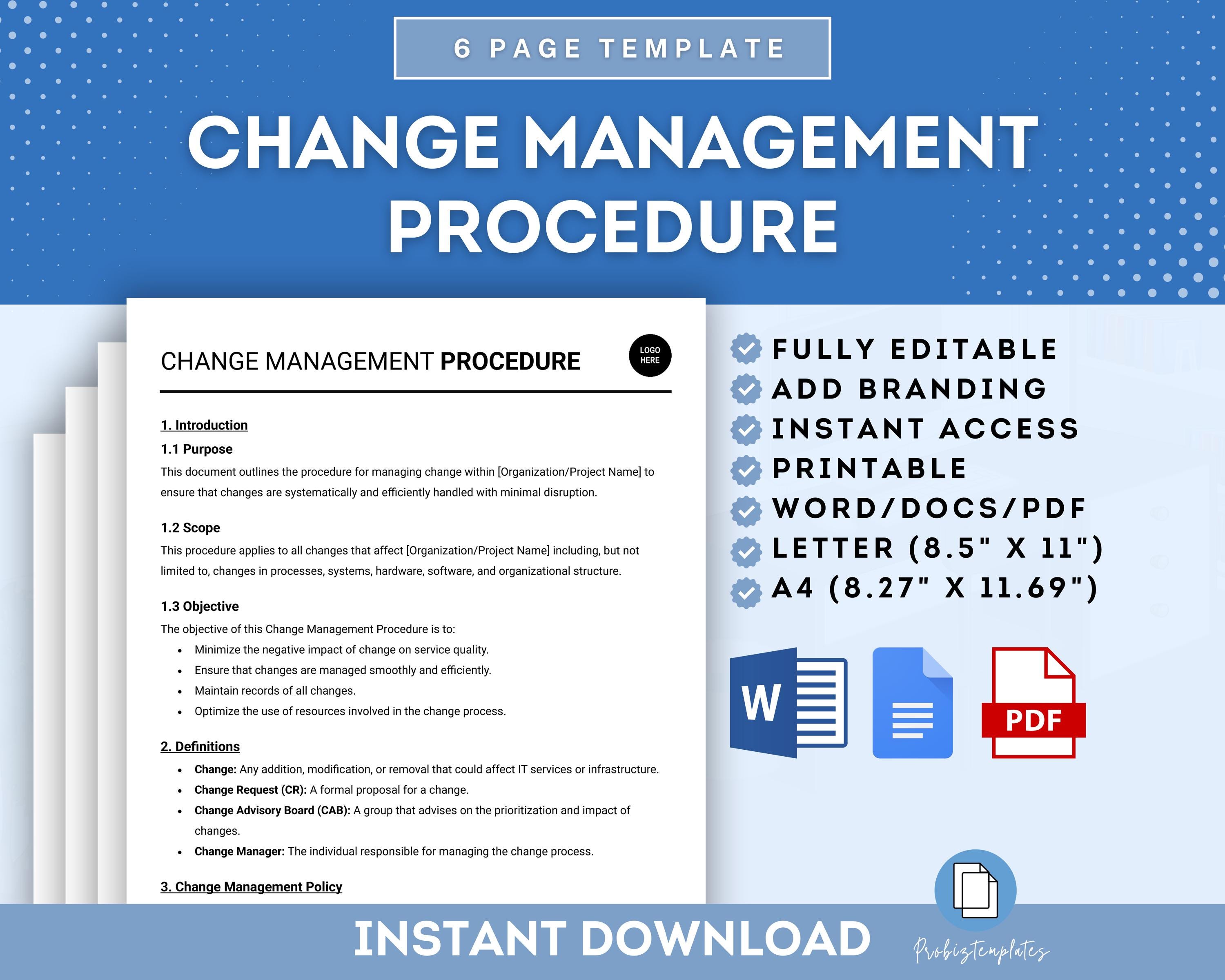 Change Management Procedure Template, Organizational Change Procedure ...