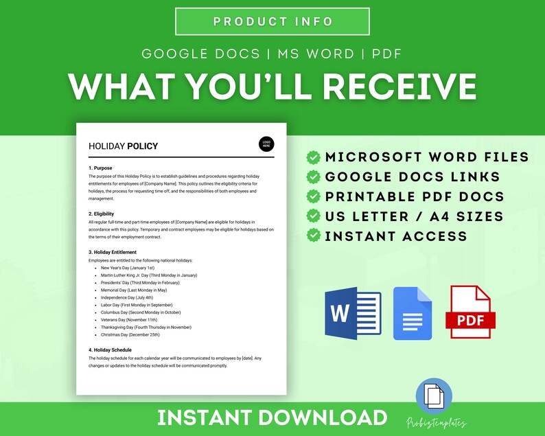Employee Holiday Policy Template, Employee Holiday Benefits Policy ...