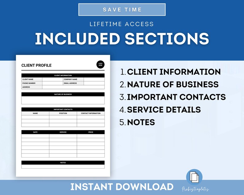 Client Profile Template, Customizable Customer Information Card Form ...