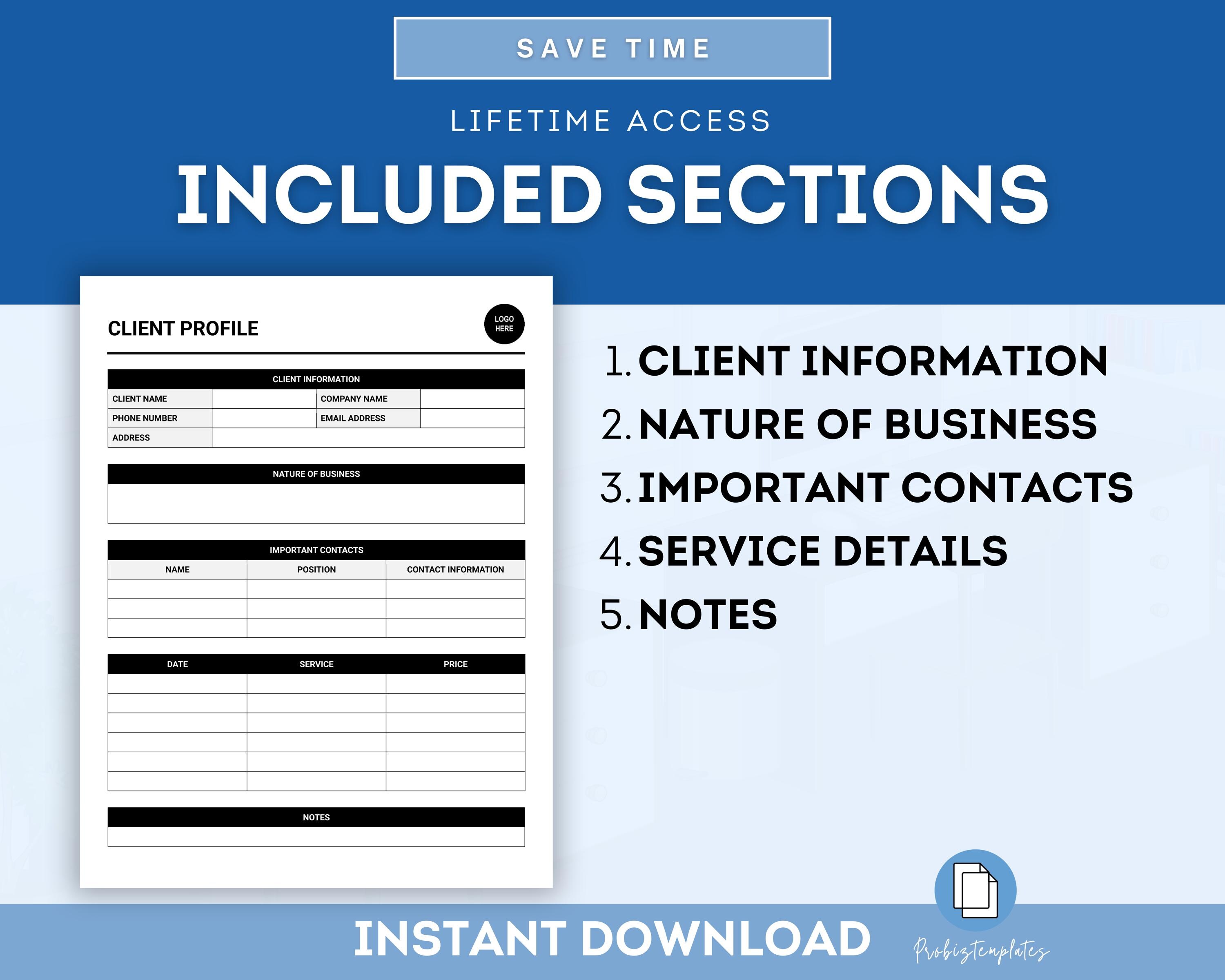 Client Profile Template, Customizable Customer Information Card Form ...